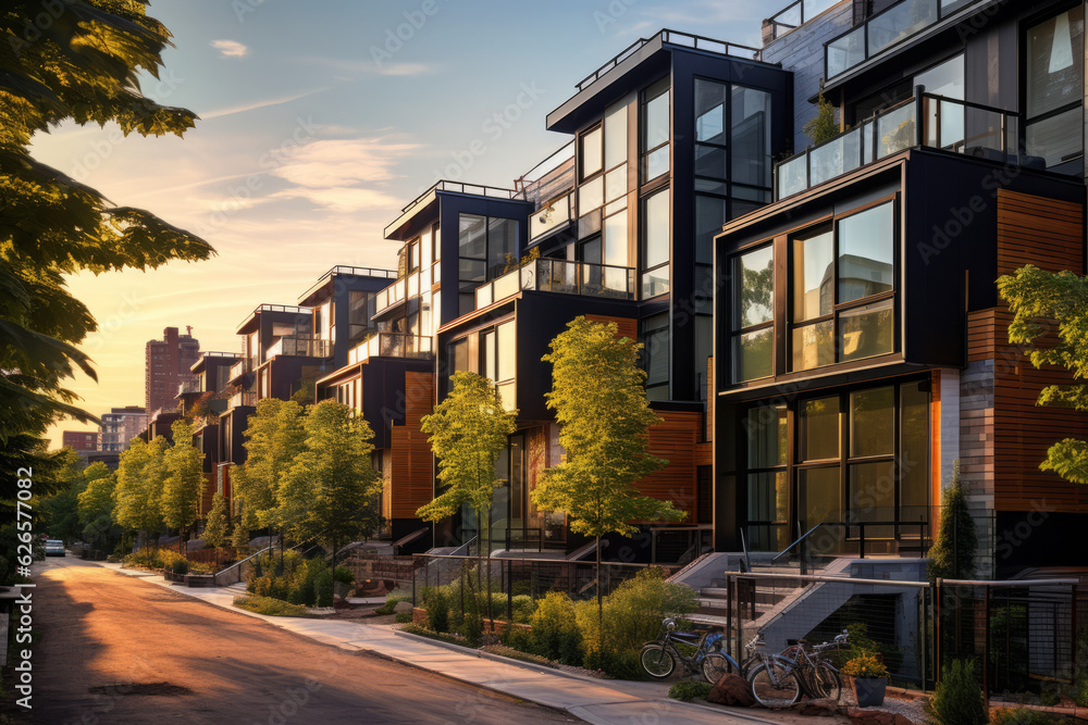 Modern urban townhouse, representing the contemporary architecture of ...