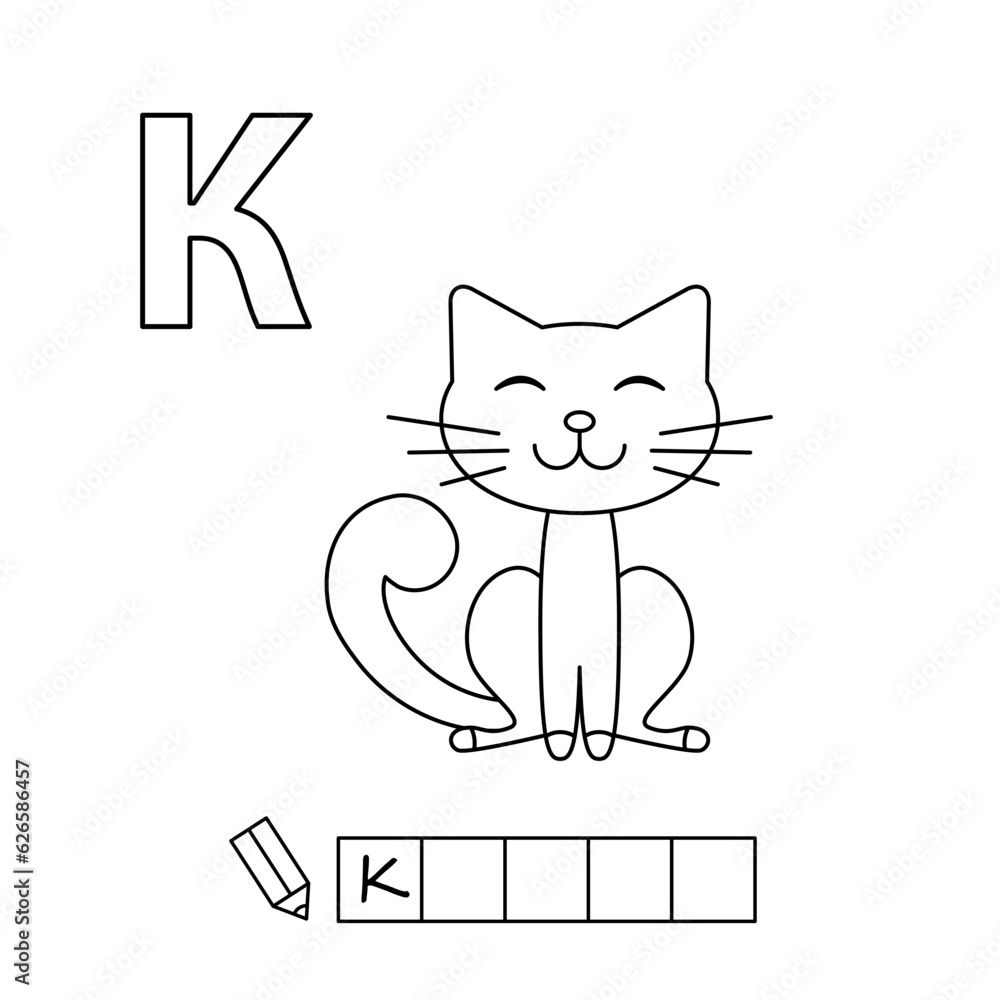 Cartoon cat coloring pages. Learning game for small children - write a ...
