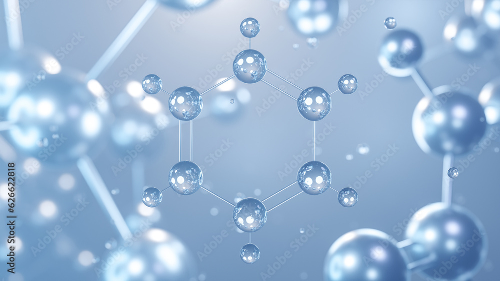 benzene molecular structure 3d, flat model, natural constituent of ...