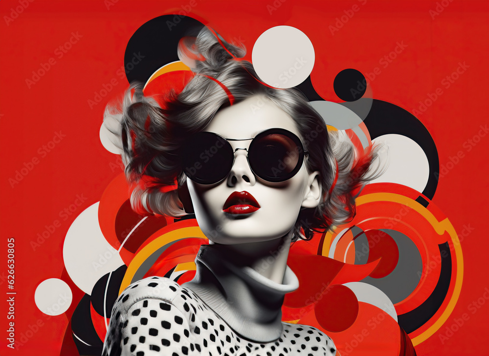 Pop collage Illustration of a beautiful female fashion model with ...