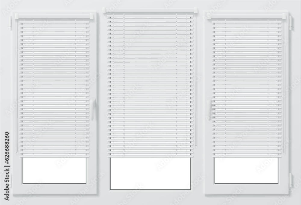 Realistic pvc window, plastic jalousie, clear glass and a sturdy frame ...