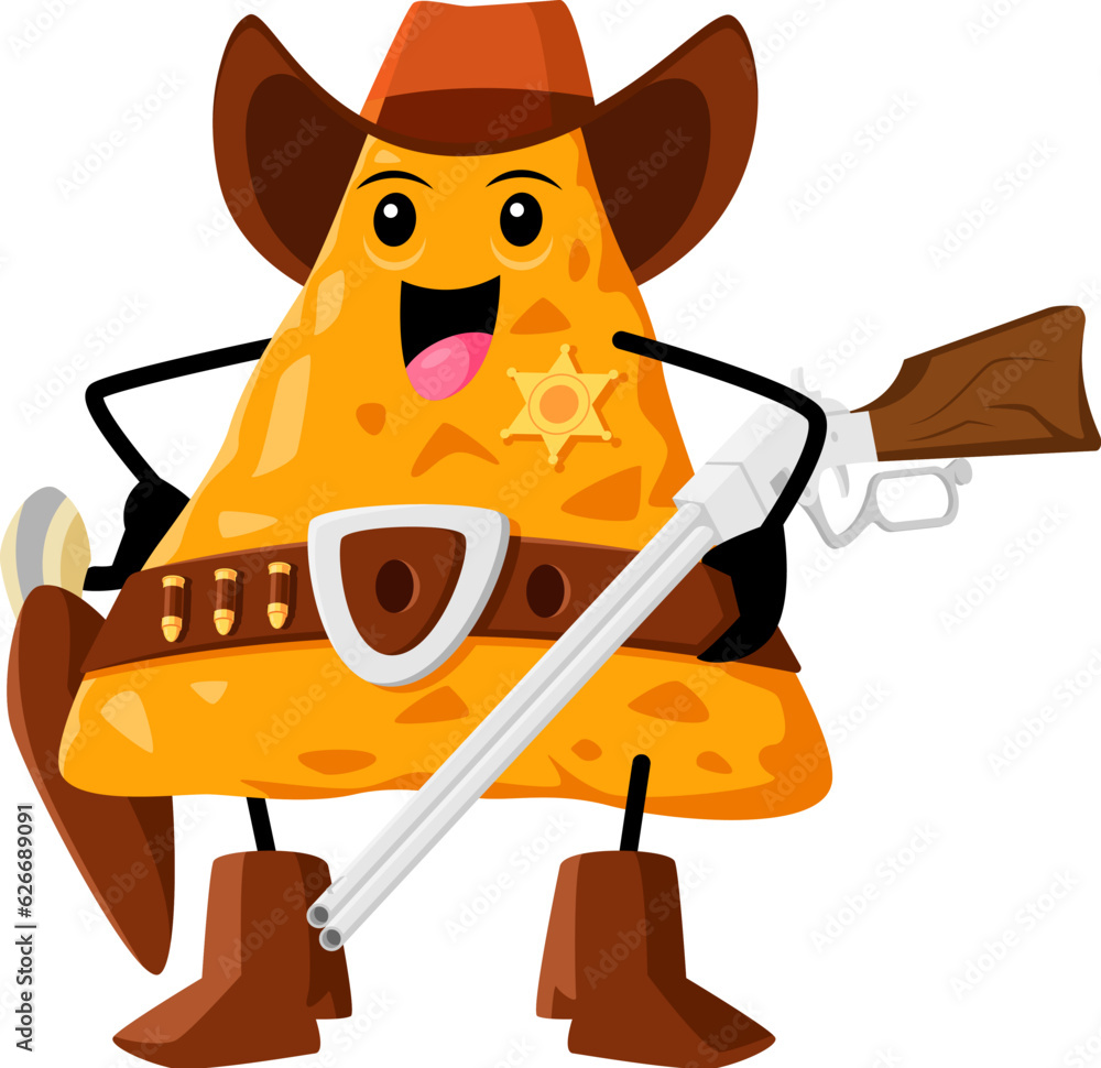 Cartoon fast food nacho chips sheriff character. Mexican street food ...