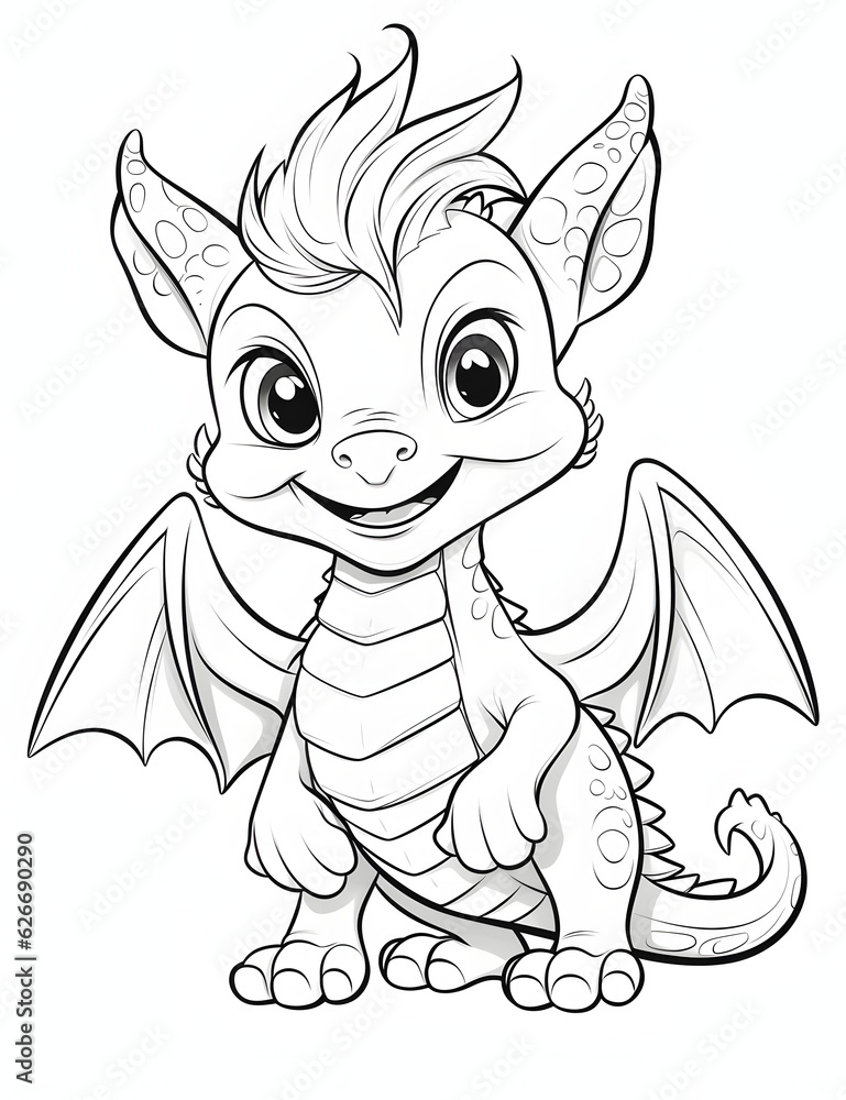 Enchanting Baby Cute Dragon with Wings - A Whimsical Coloring Page for ...