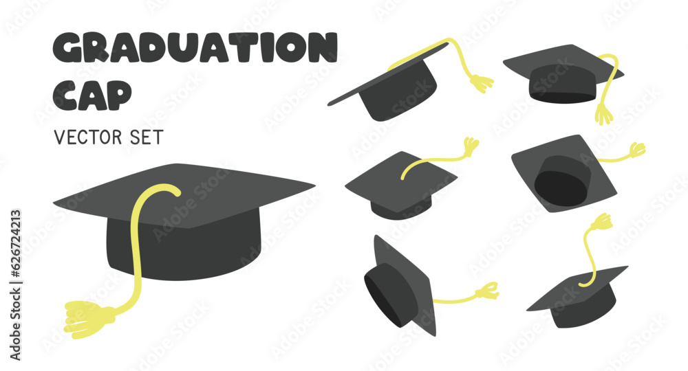 Graduation cap clipart vector set. Set of graduation caps with ...