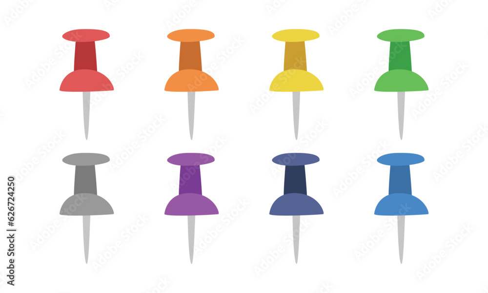 Pushpins clipart vector set. Simple multicolor push pins flat vector ...