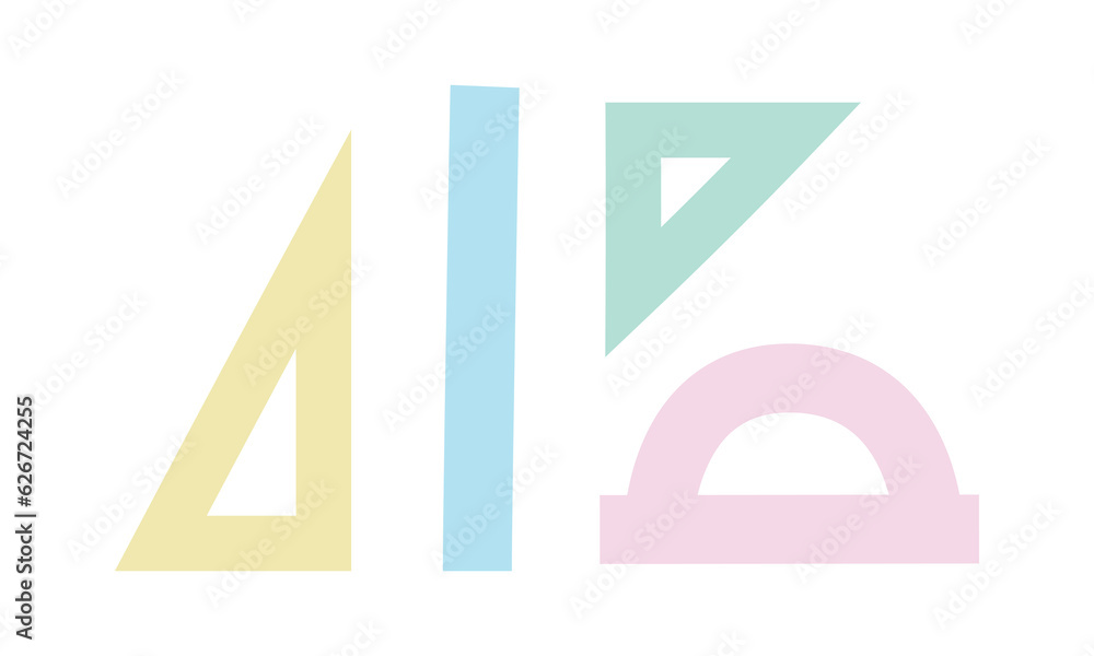 Vector set of ruler clipart. Simple protractor, set square, triangular ...