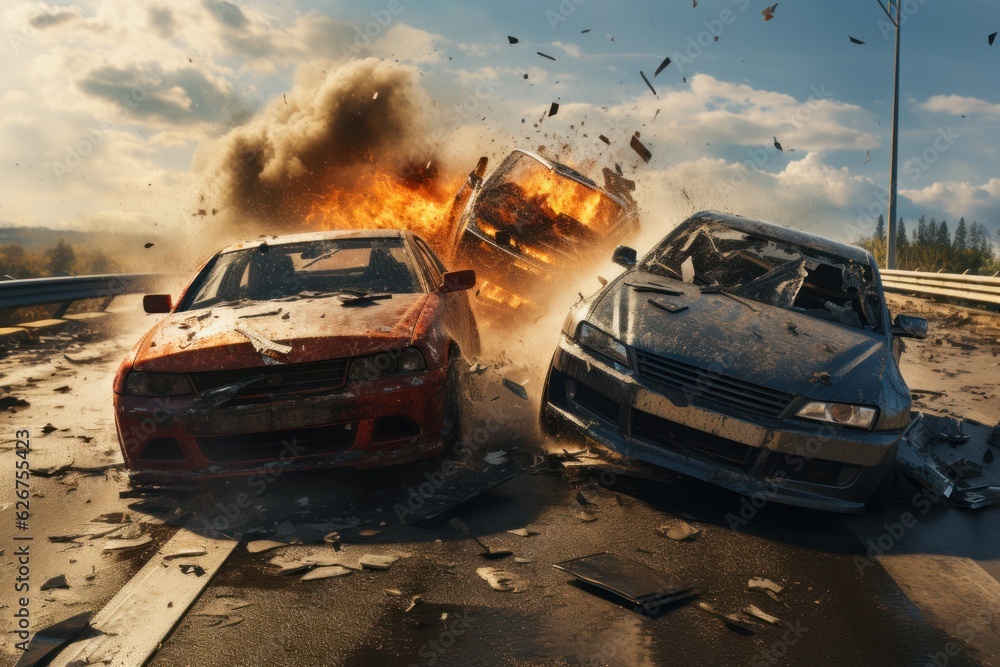 Accident, cars collide on the expressway, causing damage Stock ...