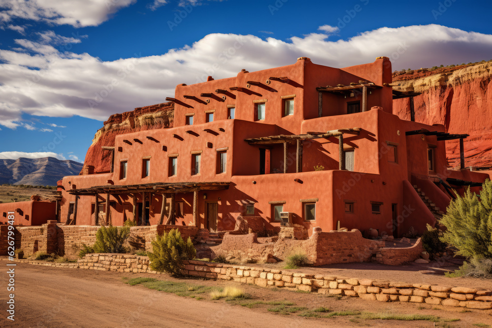 Pueblo-style adobe house, reflecting the traditional architecture of ...