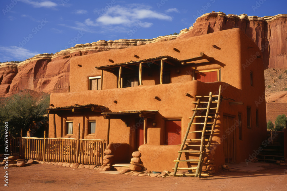 Pueblo-style adobe house, reflecting the traditional architecture of ...