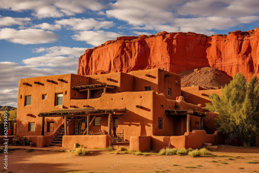 Pueblo-style adobe house, reflecting the traditional architecture of ...