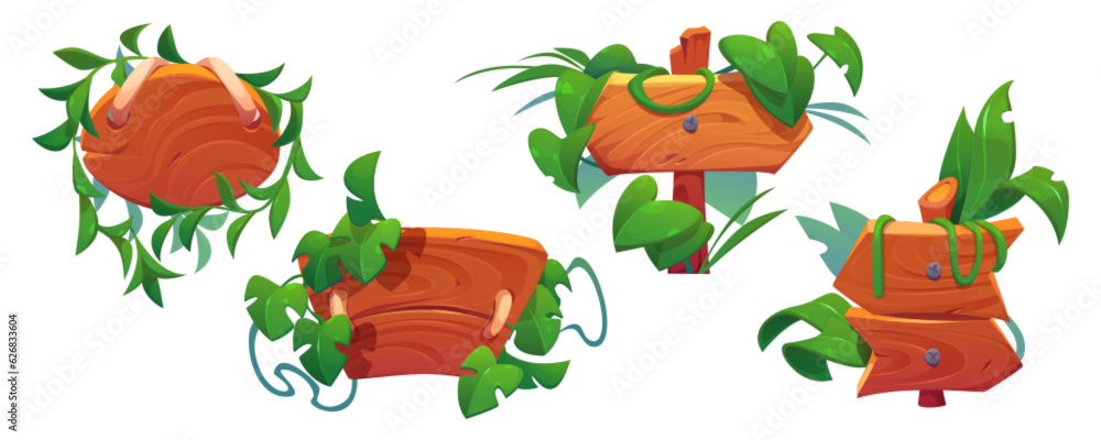 Wooden jungle game ui sign board cartoon vector. Forest wood signage ...