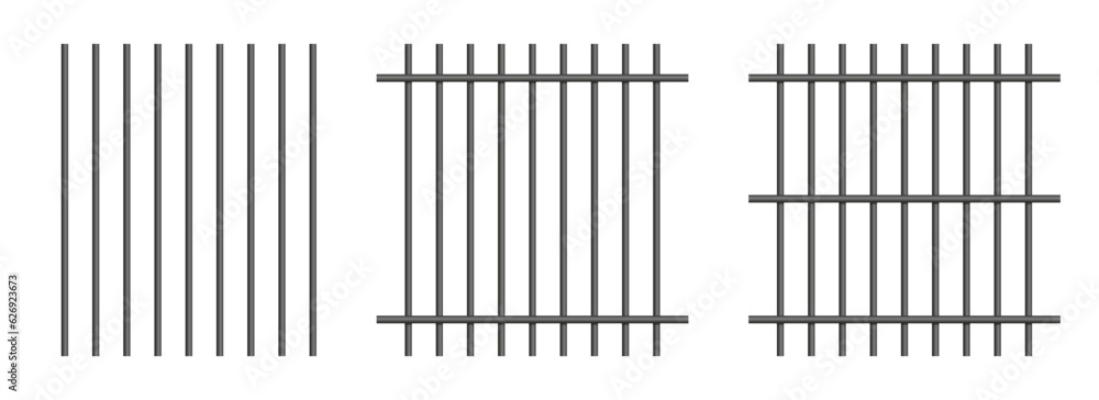 Set of prison bars. Realistic vertical and horizontal metal jail bars ...
