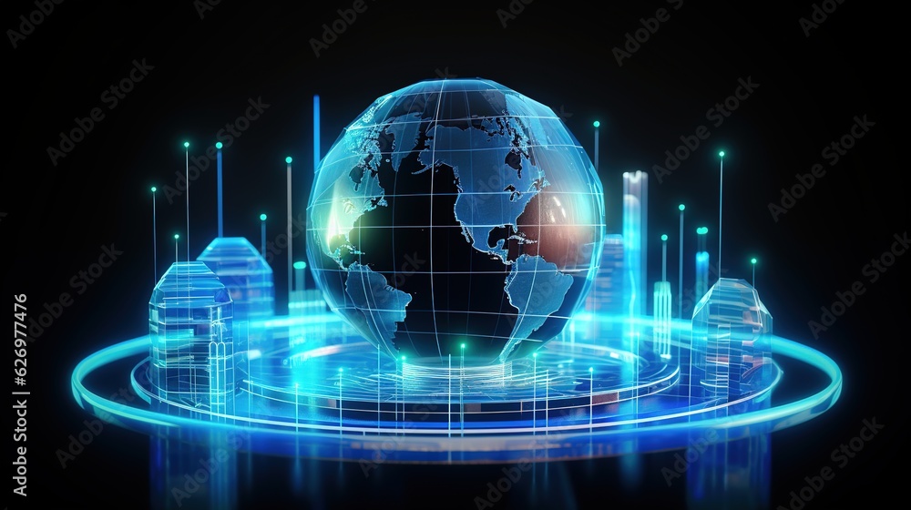 planet Earth with glowing vector chart of investment financial data ...