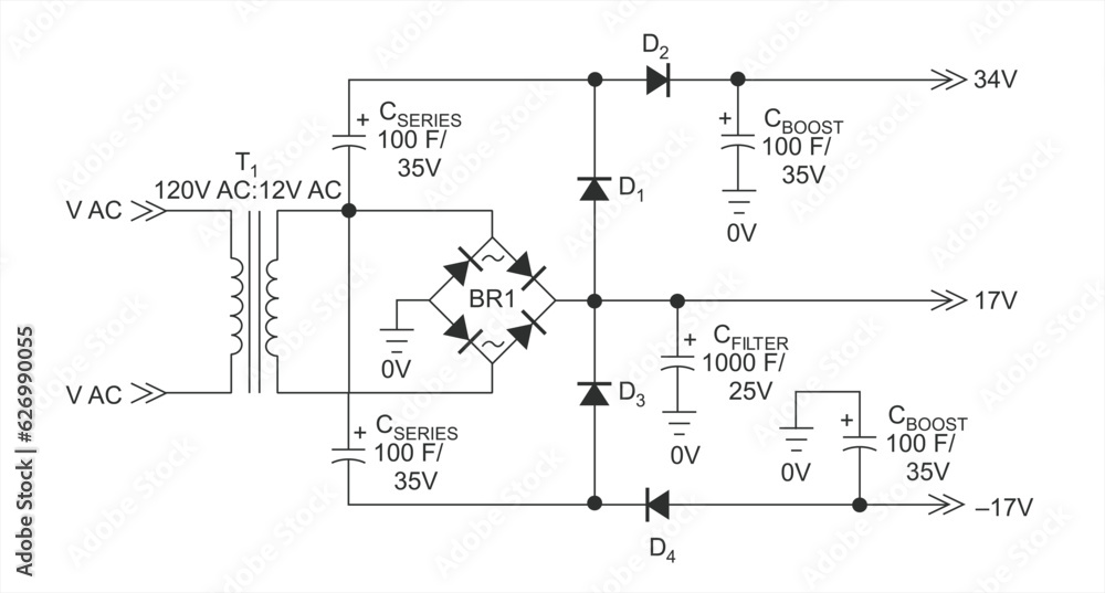 Vector Drawing Electrical Circuit With Capacitor Diode Bridge Transformer Diode Schematic