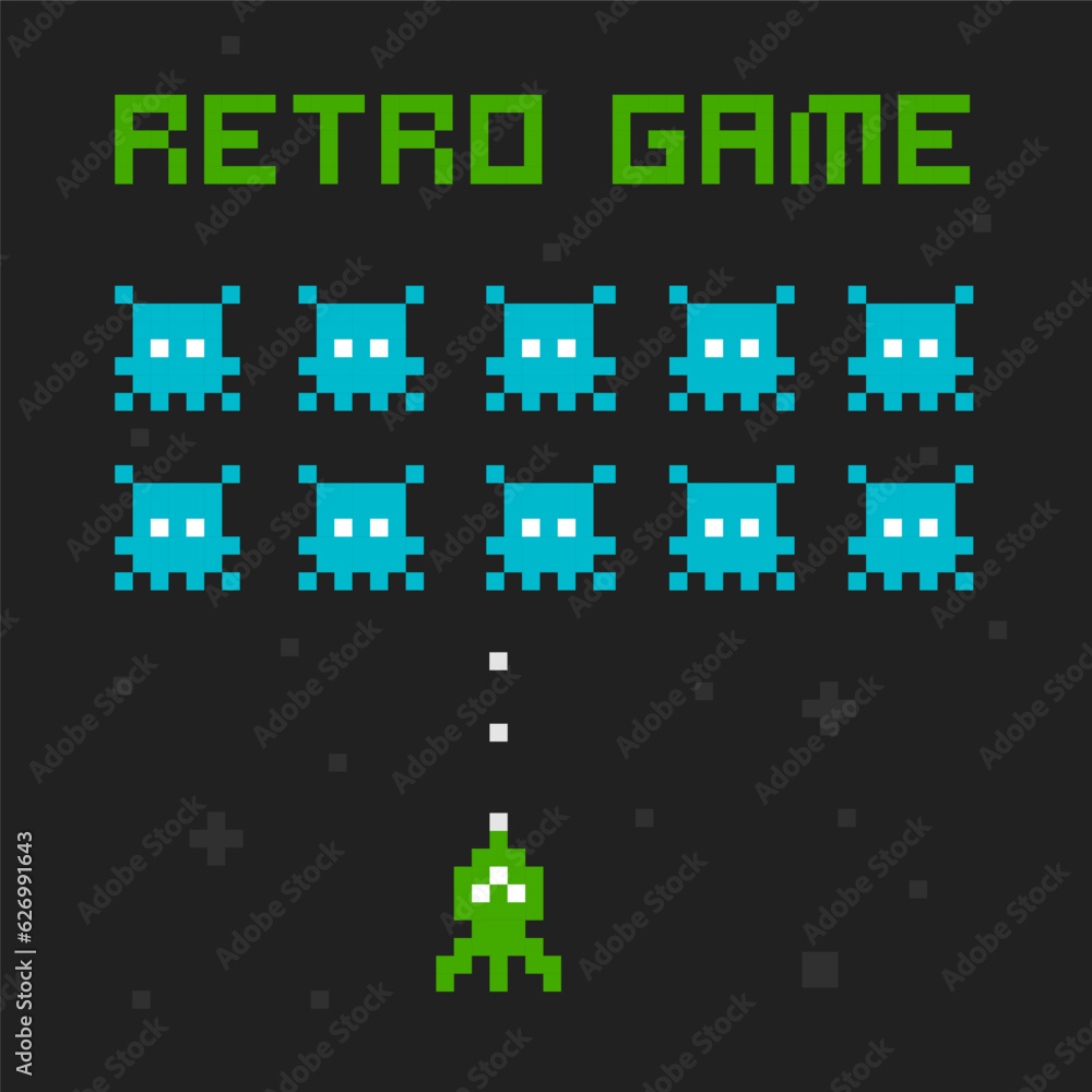 Vector de Stock Space Arcade in 8-bit retro video game style poster ...