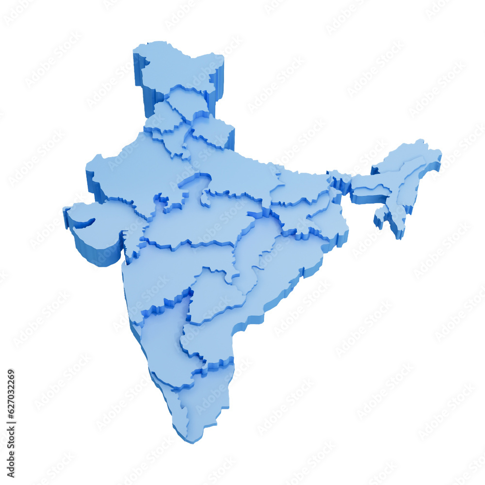Three-dimensional map of India on white background. 3d Illustration ...