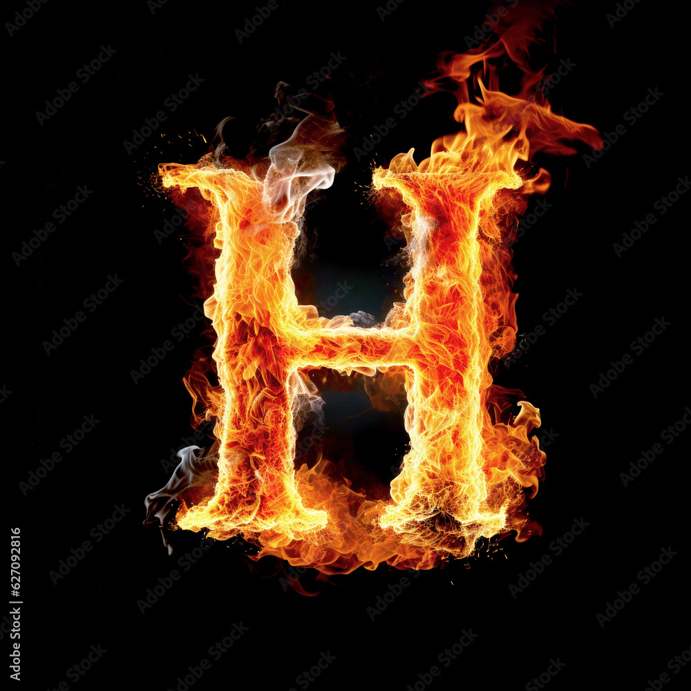 Capital letter H consisting of a flame. Burning letter H. Letter of ...