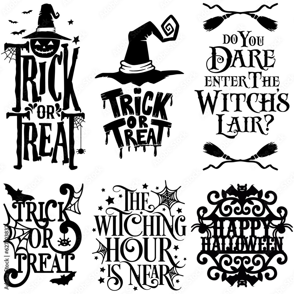 Spooktacular Halloween Text Vector Silhouettes - 6 Creepy Designs for a ...