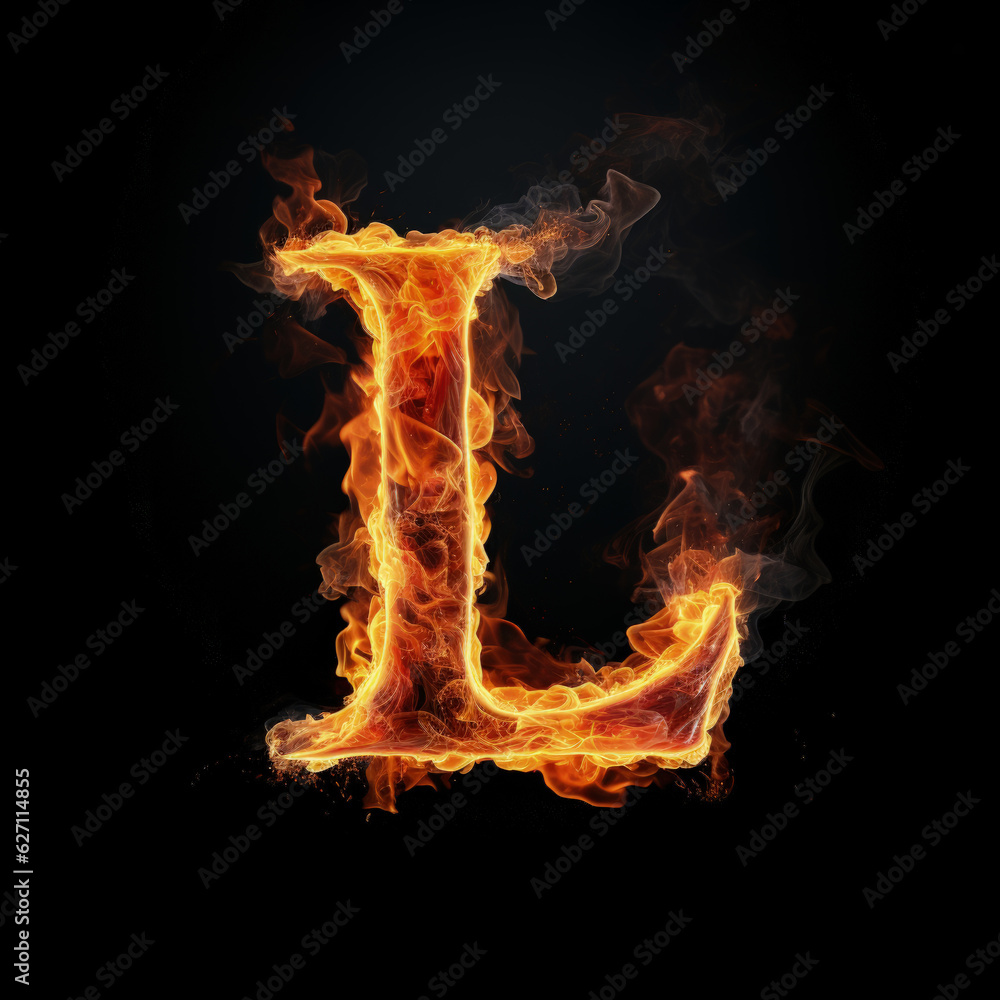 Capital letter L consisting of a flame. Burning letter L. Letter of ...