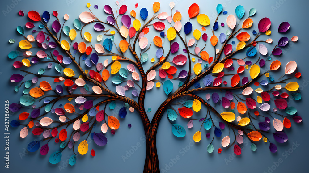 Colorful tree with leaves on hanging branches illustration background ...