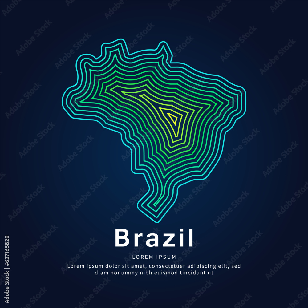 Brazil map Illustration in a linear style. Abstract line art Brazil map ...