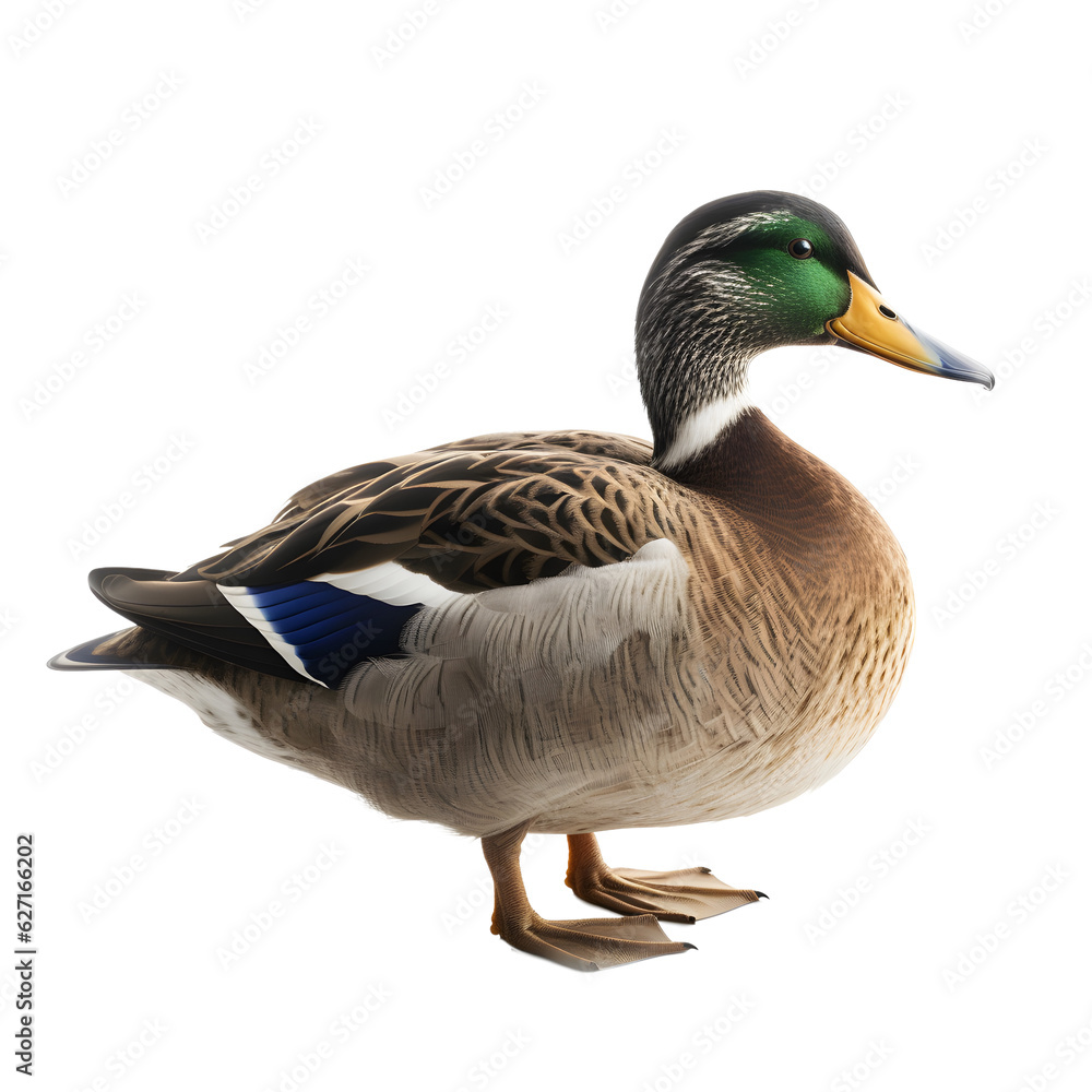 Mallard, duck, wild bird, bird watching, realistic illustration, side ...