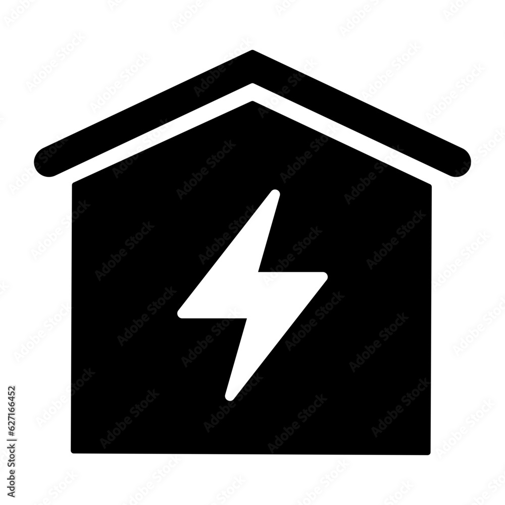 Black single home energy icon, simple house power or thunder flat ...