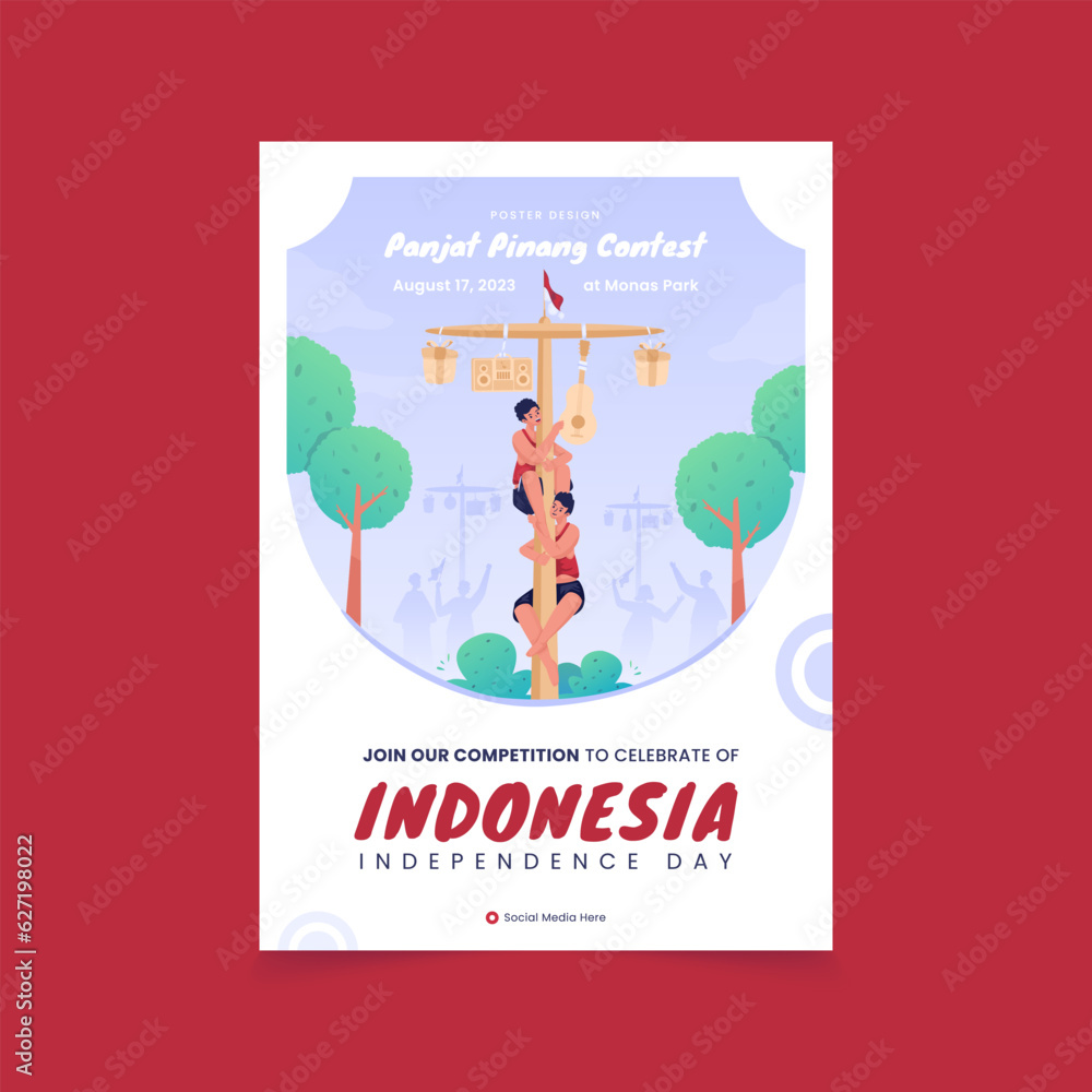 Indonesian independence day with pole climbing competition illustration ...