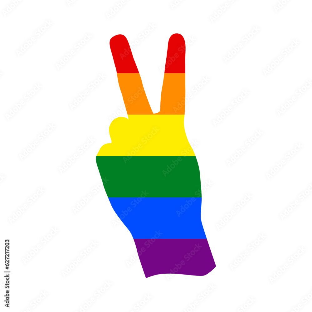 Logo lgbt. Mes del orgullo. Símbolo de la victoria. Silueta de mano ...