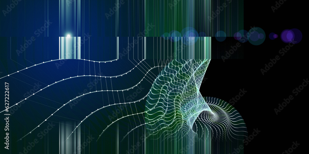 Abstract background twisting grid with blurred lines on dark. Big Data ...