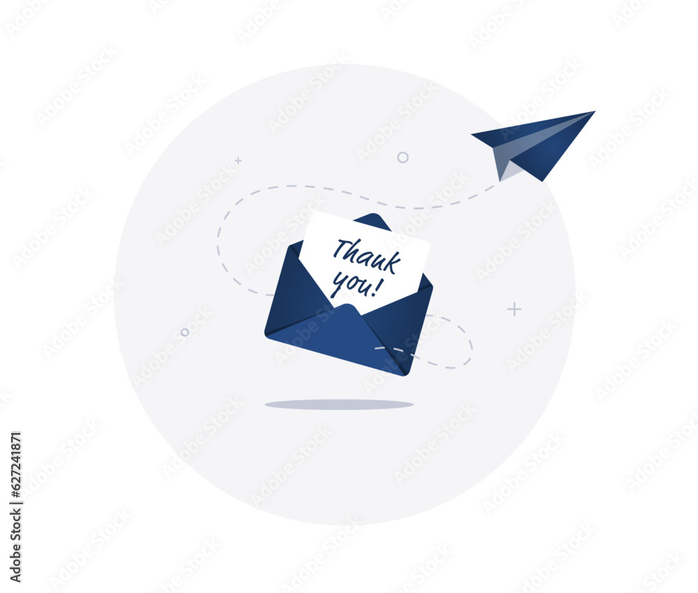 Thank you letter with blue envelope. Gratitude, credit, recognition ...