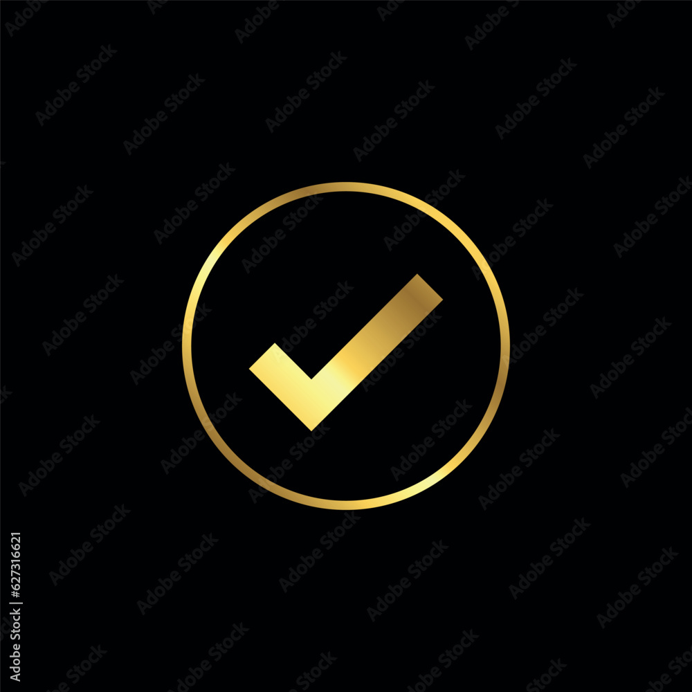Gold Color Check Mark Checklist Badge Sticker Vector Template Stock ...