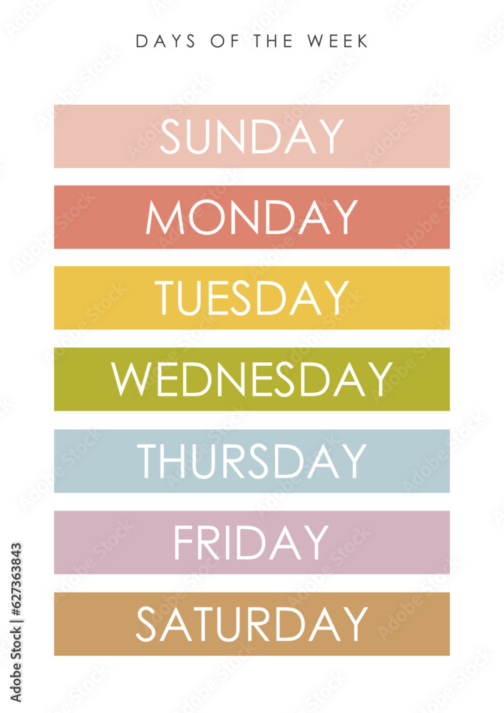 Days of the Week illustration, educational material, kids vector ...