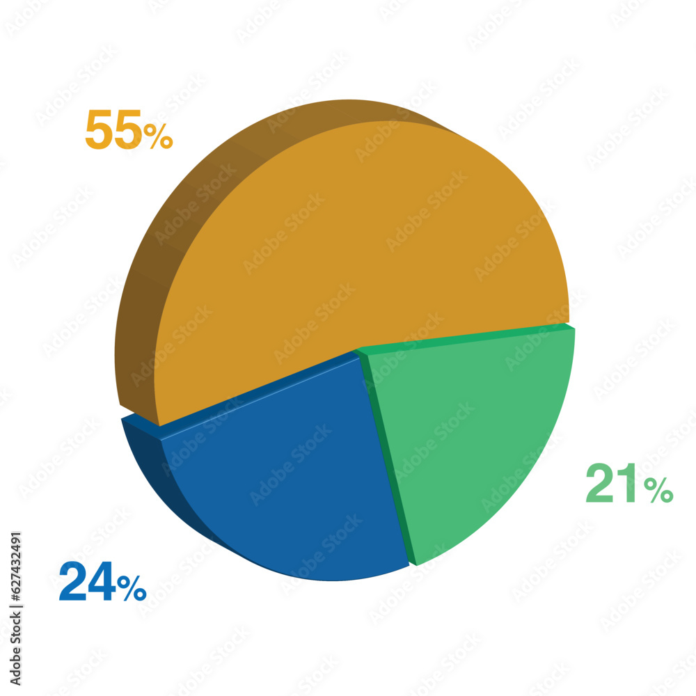21 24 55 percent 3d Isometric 3 part pie chart diagram for business ...