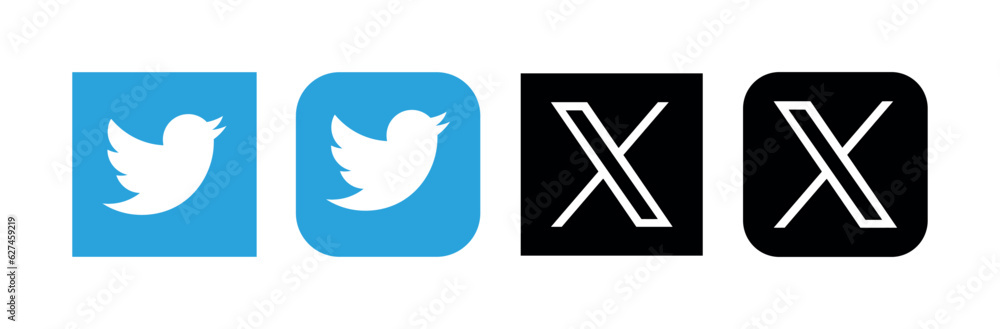Twitter logo set. Flat, color, social network logo rebranding, X ...