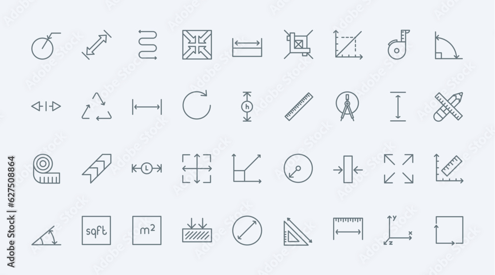 Image vectorielle Stock Dimension, area and measure thin black line ...