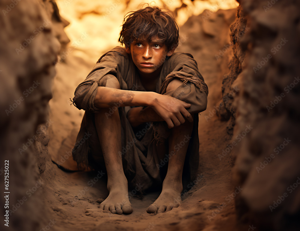 An Illustration of the Bible Story of Joseph when he was trapped at the ...