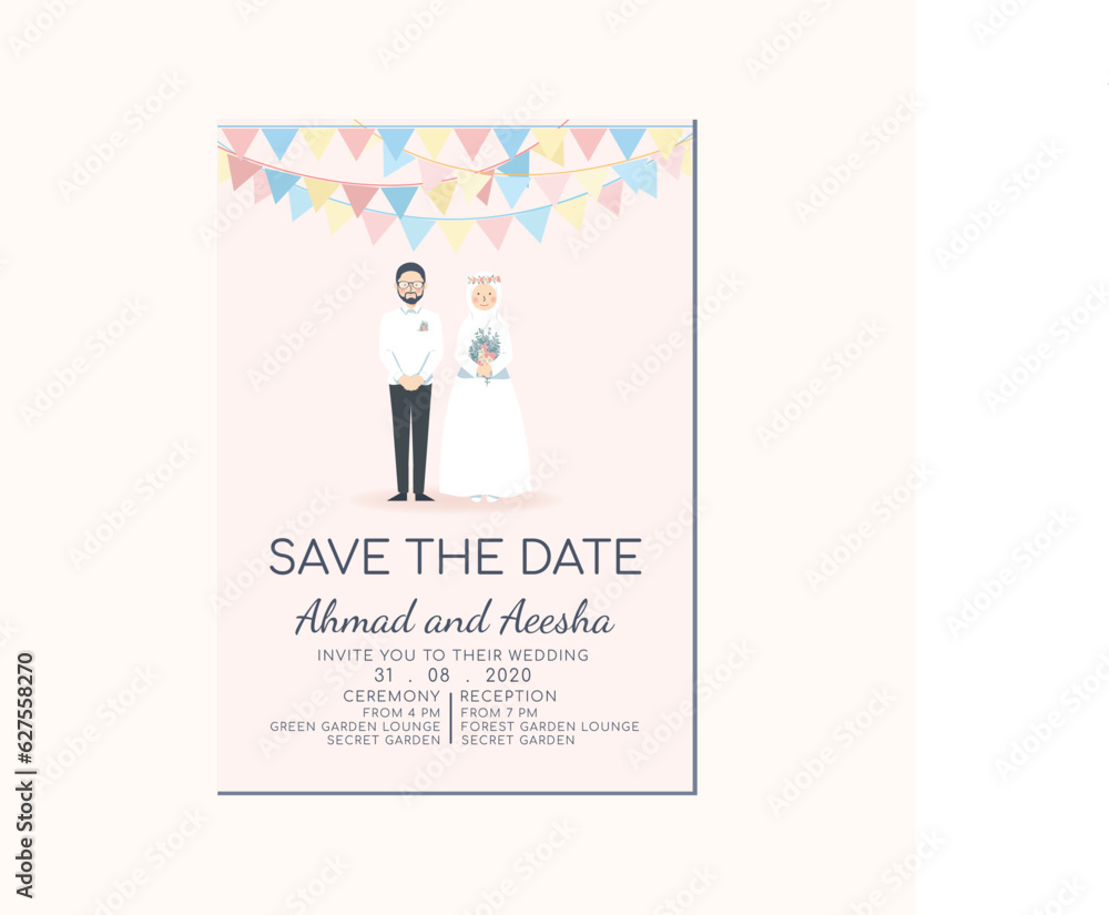 Walima Nikah template, Cute Muslim Couple Illustration Wedding ...
