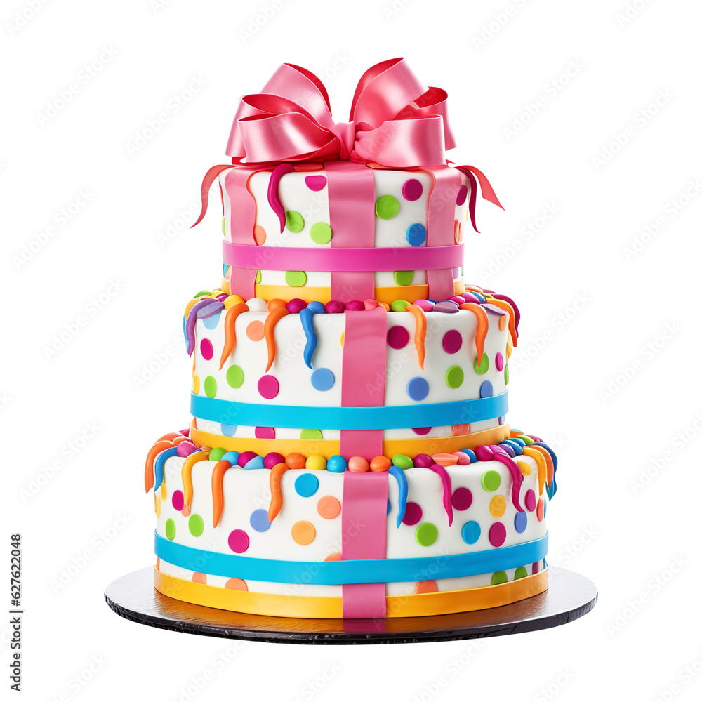 Birthday cake with candles, ribbon on transparent background Remove png ...