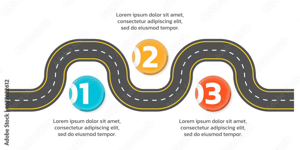3 step road map info graphic design. Timeline infographic, modern ...