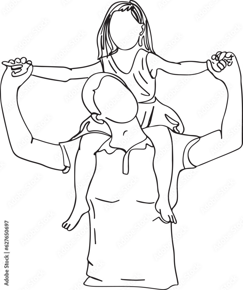 Parenting Adventures: One-Line Cartoon Depicting a Playful Dad and ...