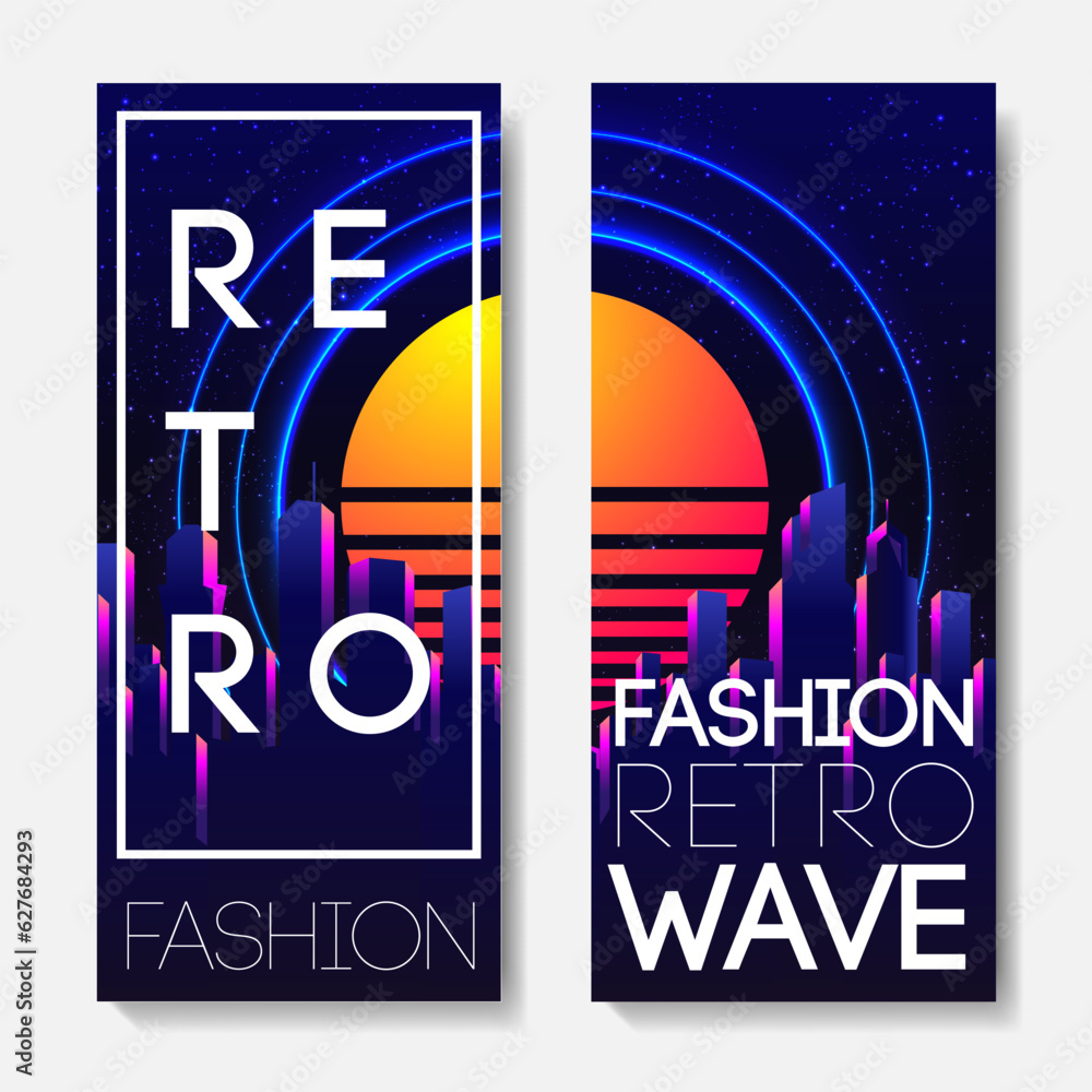 Rave party Flyer design template set in 1980s style. Retro Futurism ...