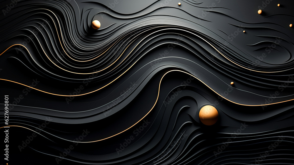 Incredible fantasy black and gold background. Balls, circles, golden ...