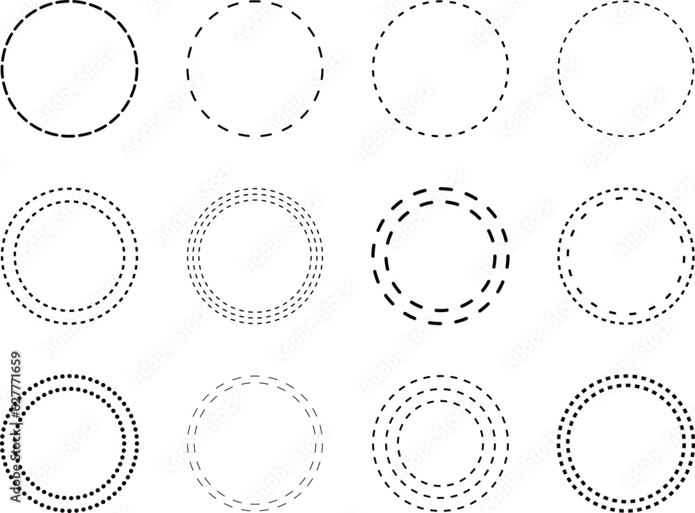 Dotted line Dashed circle frame vector Stock Vector | Adobe Stock