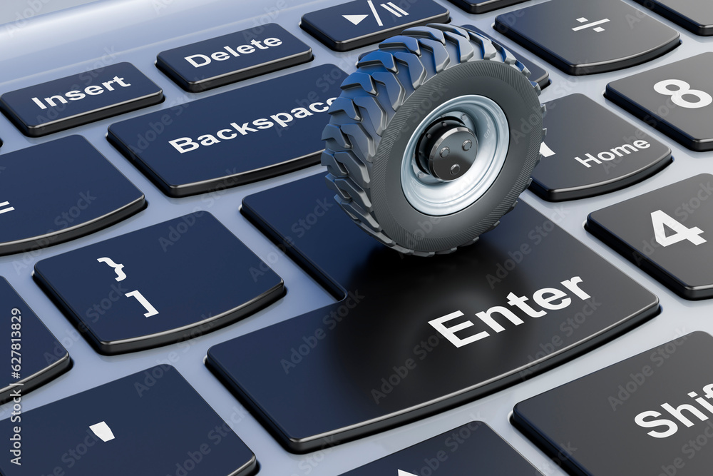 Truck Wheel on laptop keyboard. 3D rendering Stock Illustration | Adobe ...