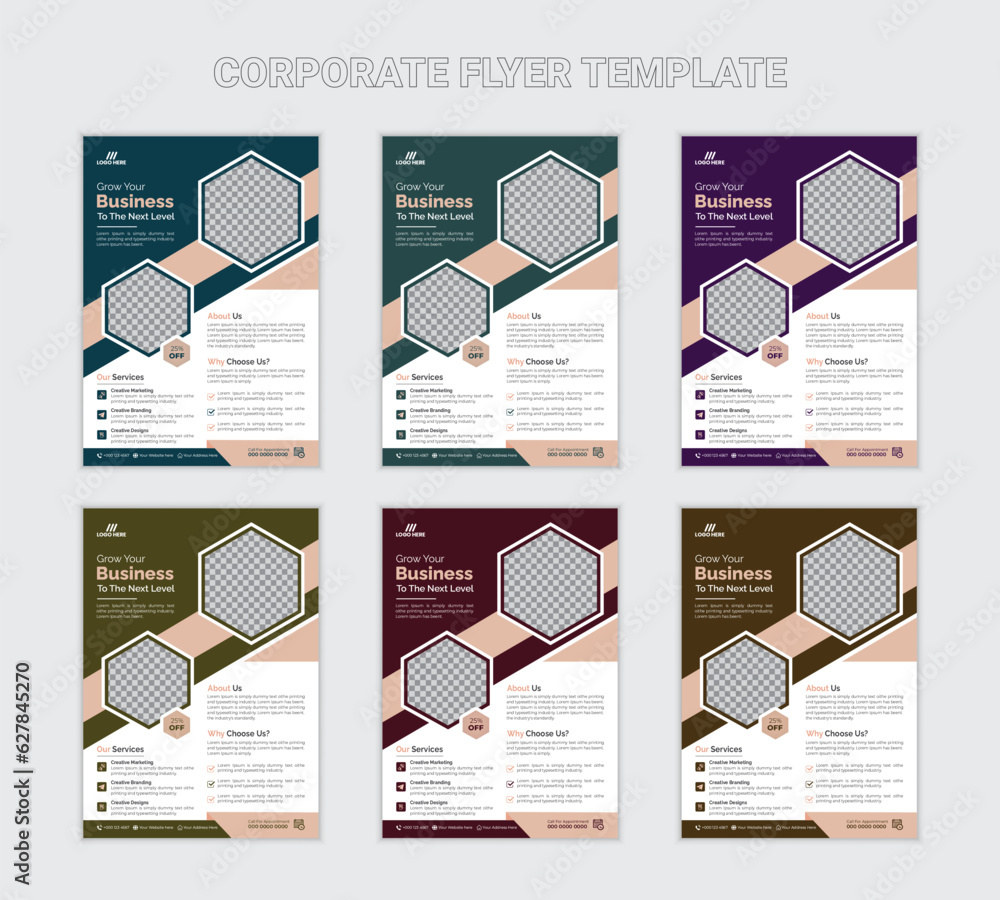 Modern and digital corporate flyer design set. Geometric shapes flyer ...