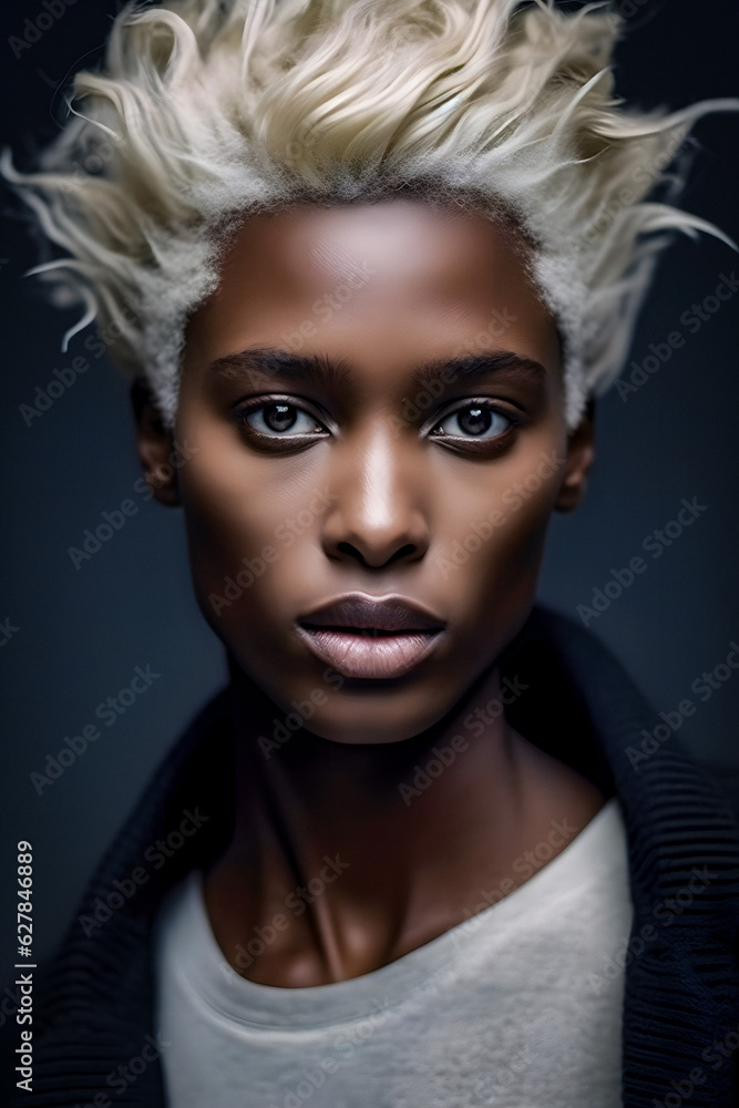 Ethereal Beauty: Portrait of a Young Black Male Model with Platinum ...