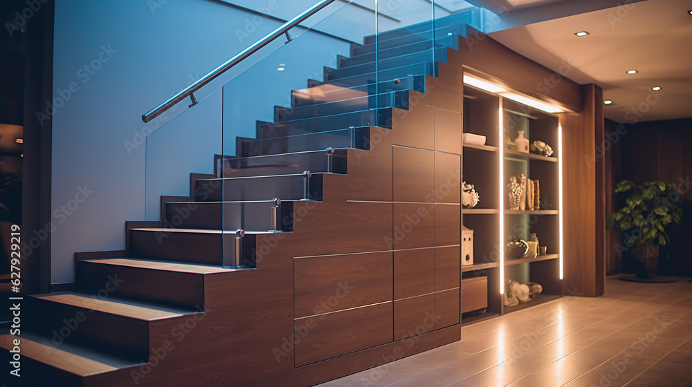 The modern architecture interior features a luxurious hallway adorned ...