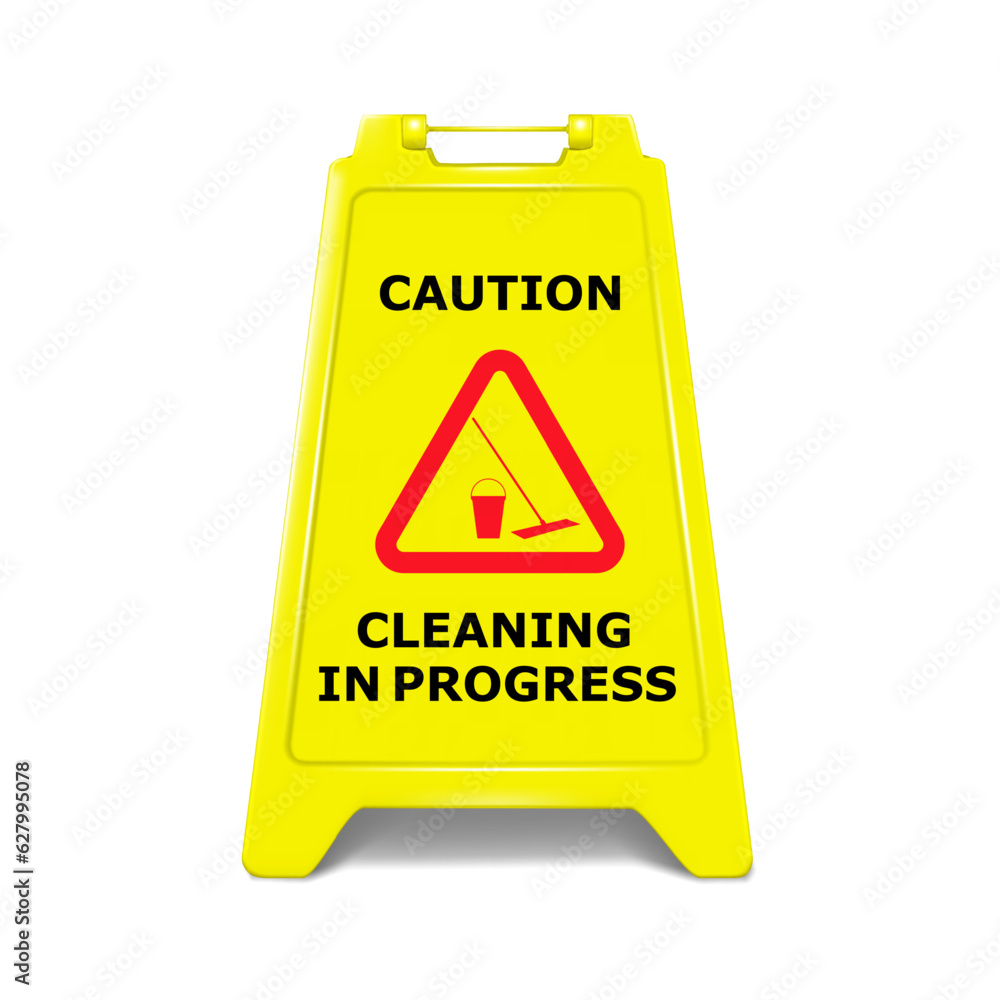 Cleaning in progress standing caution sign board realistic vector ...