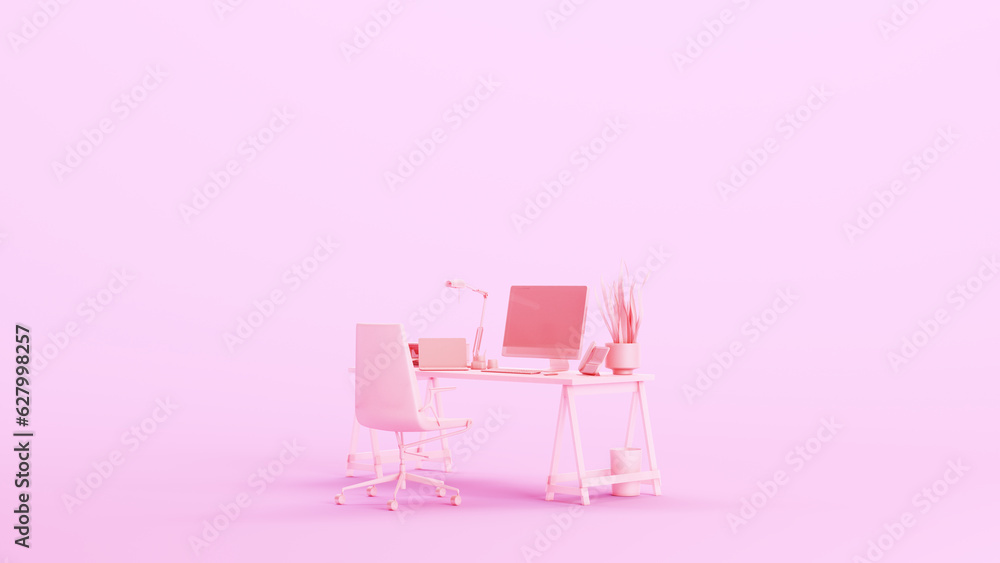 Pink home office desk studio space workplace remote working work kitsch ...